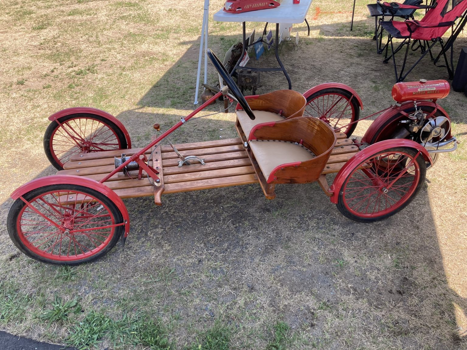 Auto-Red-Bug At Yankee Chapter Show Fits In Among Old Motorcycles