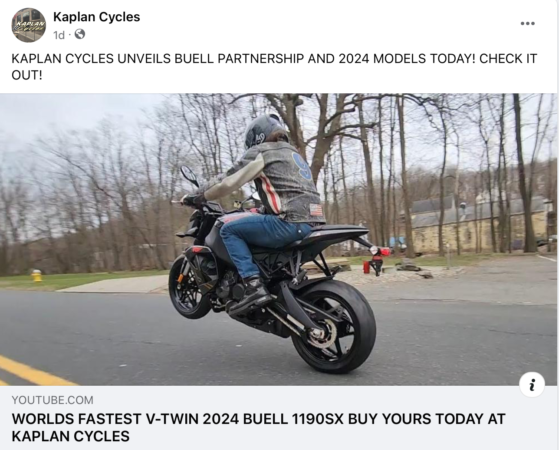 Kaplan Cycles Touting Tie-In With Buell Motorcycle - Ride CT & Ride New England